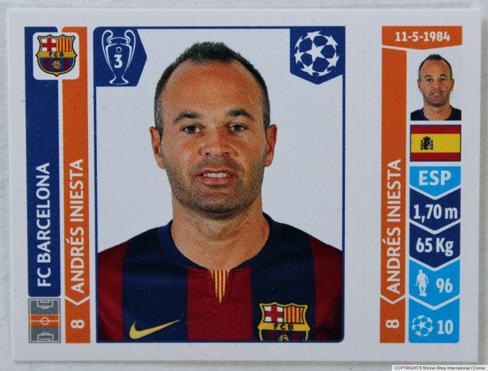Panini Soccer Sticker Card Andres Iniesta #424 Champions League 2014/ ...