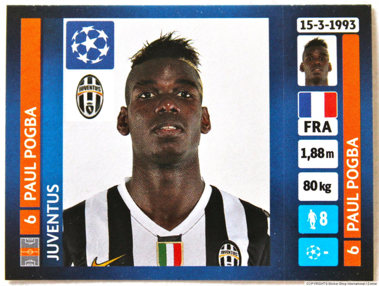 PANINI ROOKIE Sticker Card PAUL POGBA # 113 Juve Champions League 2013/ ...