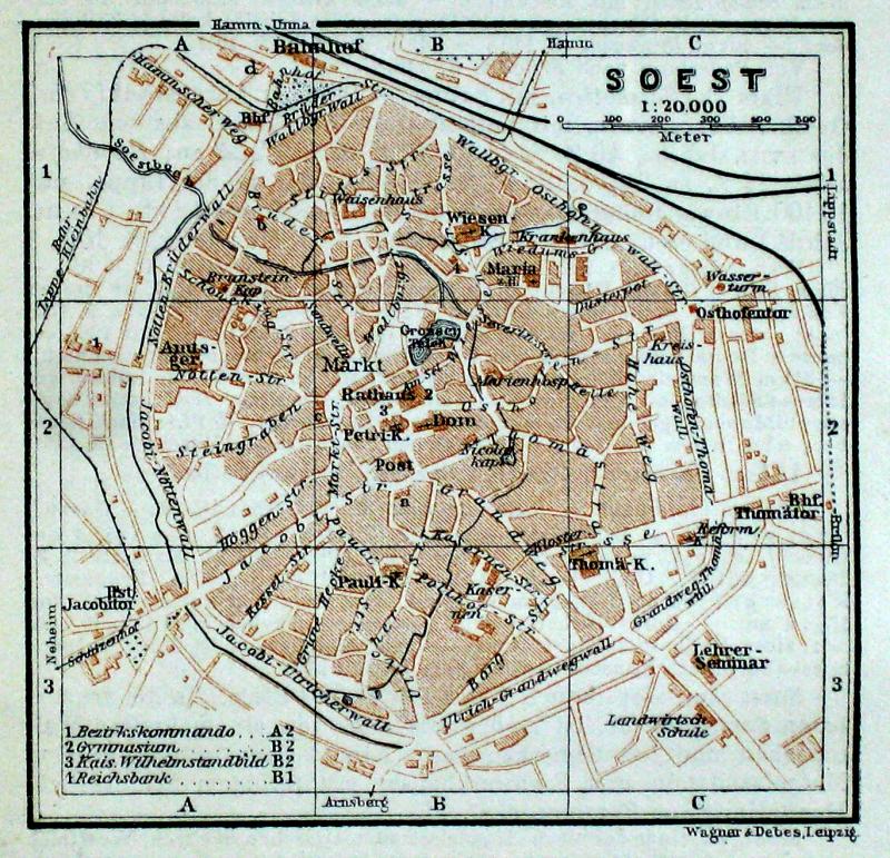 SOEST, alter farbiger Stadtplan, gedruckt ca. 1910 | eBay