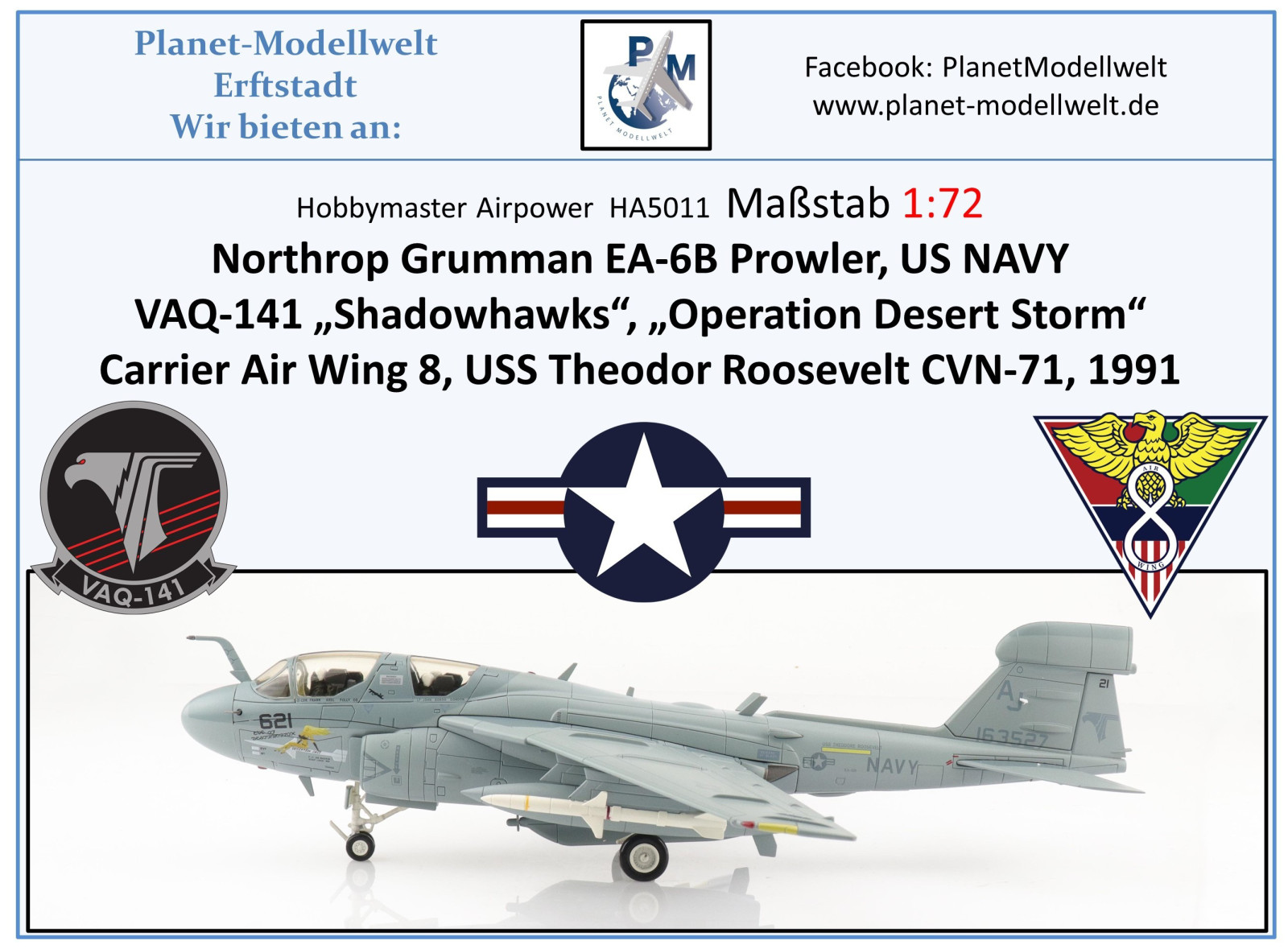 HA5011 EA-6B Prowler US NAVY VAQ-141 "Shadowhawks",1991,Hobbymaster ...